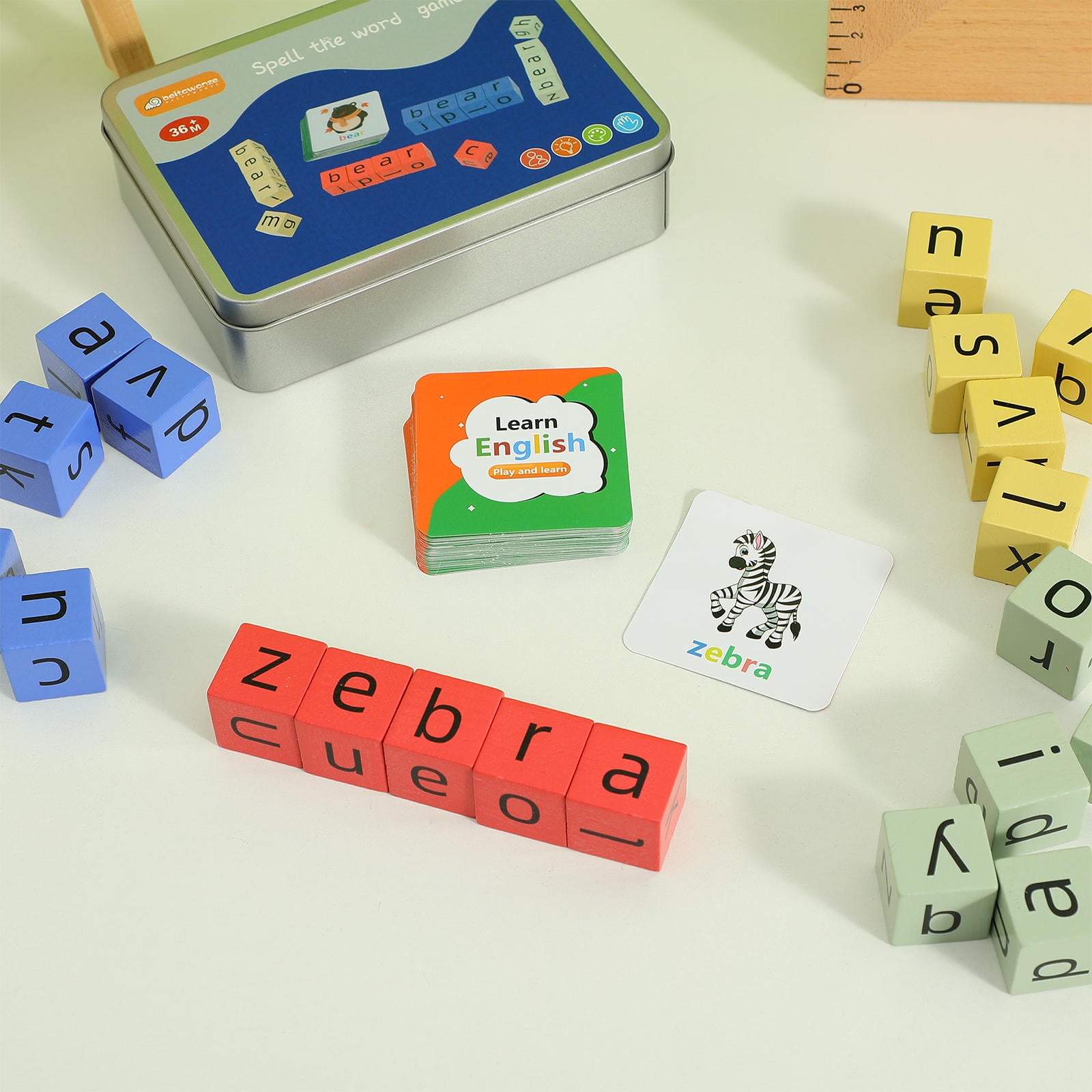 FRCOLOR 1 Set Letter Game Wooden Blocks Spelling Game Letter Matching ...