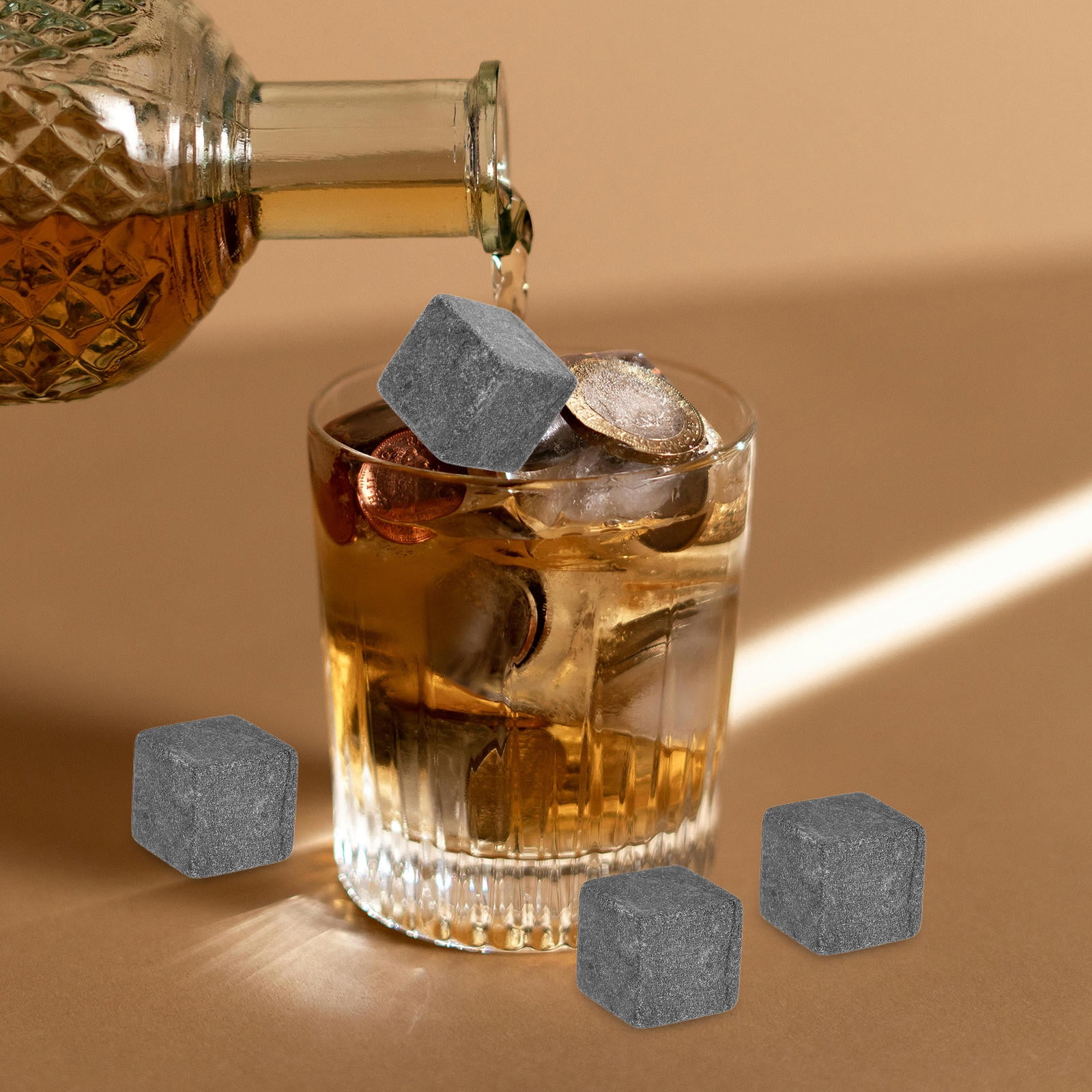 FRCOLOR 1 Set Reusable Ice Cubes for Whiskey and Wine Stone Ice Cubes with Pouch for Chilling ...
