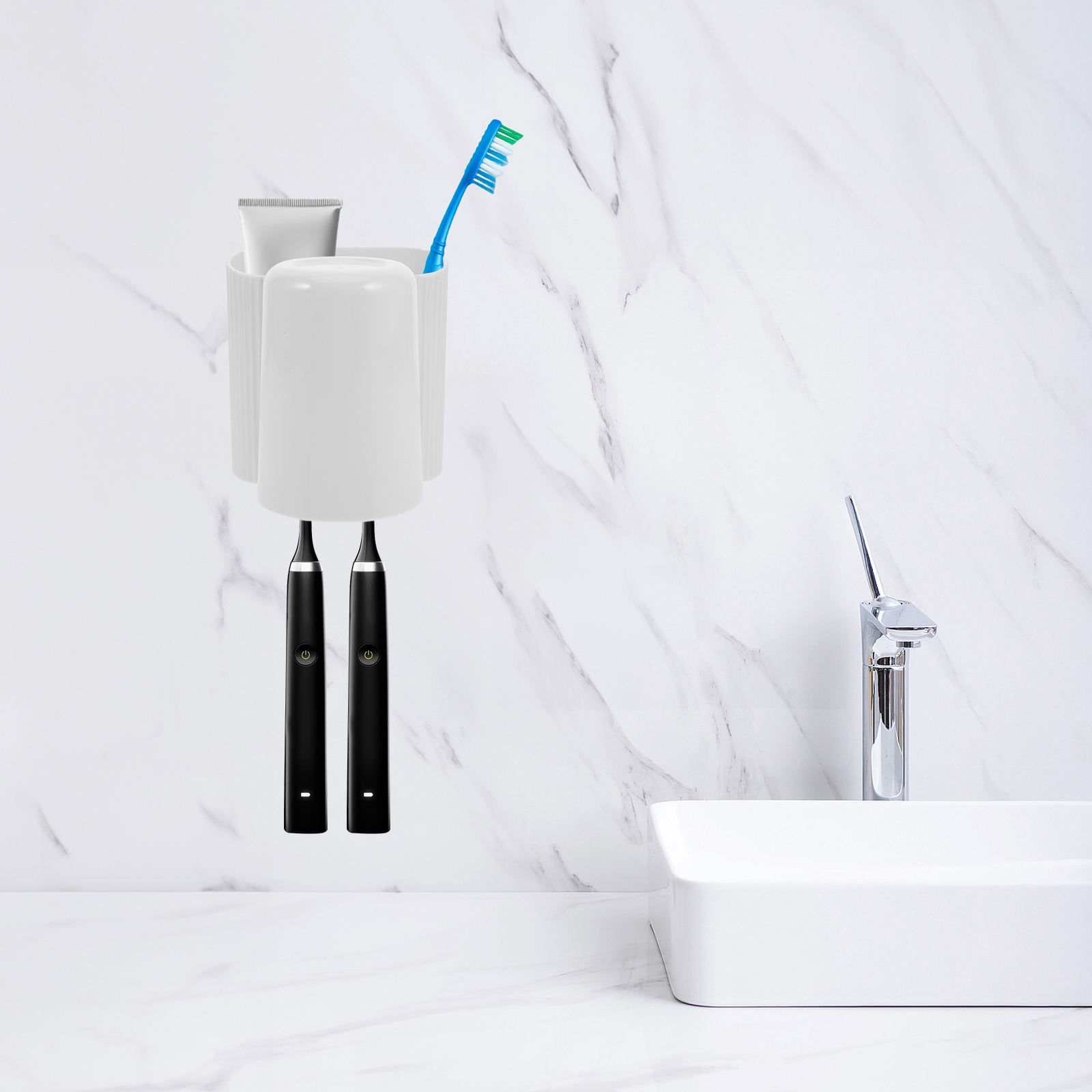 FRCOLOR 1 Set Wall Mounted Toothbrush Holder with Toothpaste Cup Rack ...