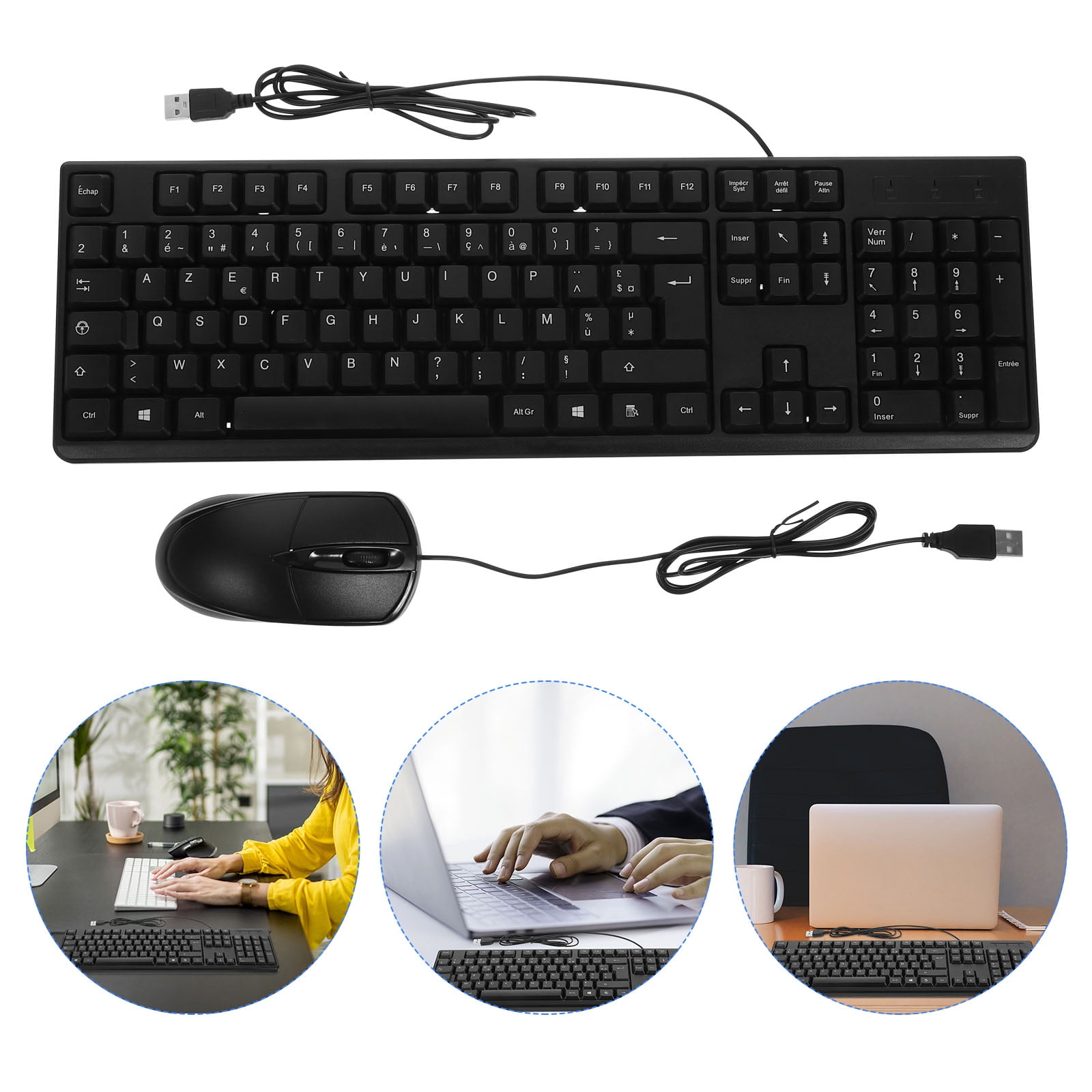 FRCOLOR 1 Set Wired Keyboard and Mouse French Character Computer ...