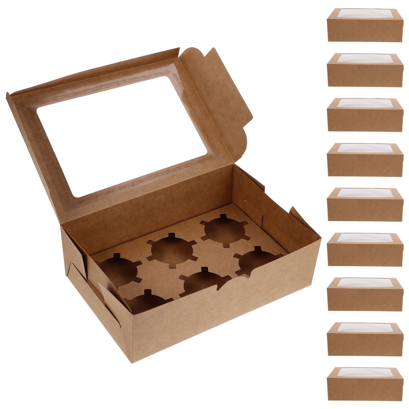 FRCOLOR 10 Pack Brown Paper Bakery Boxes with Window for Cupcakes ...