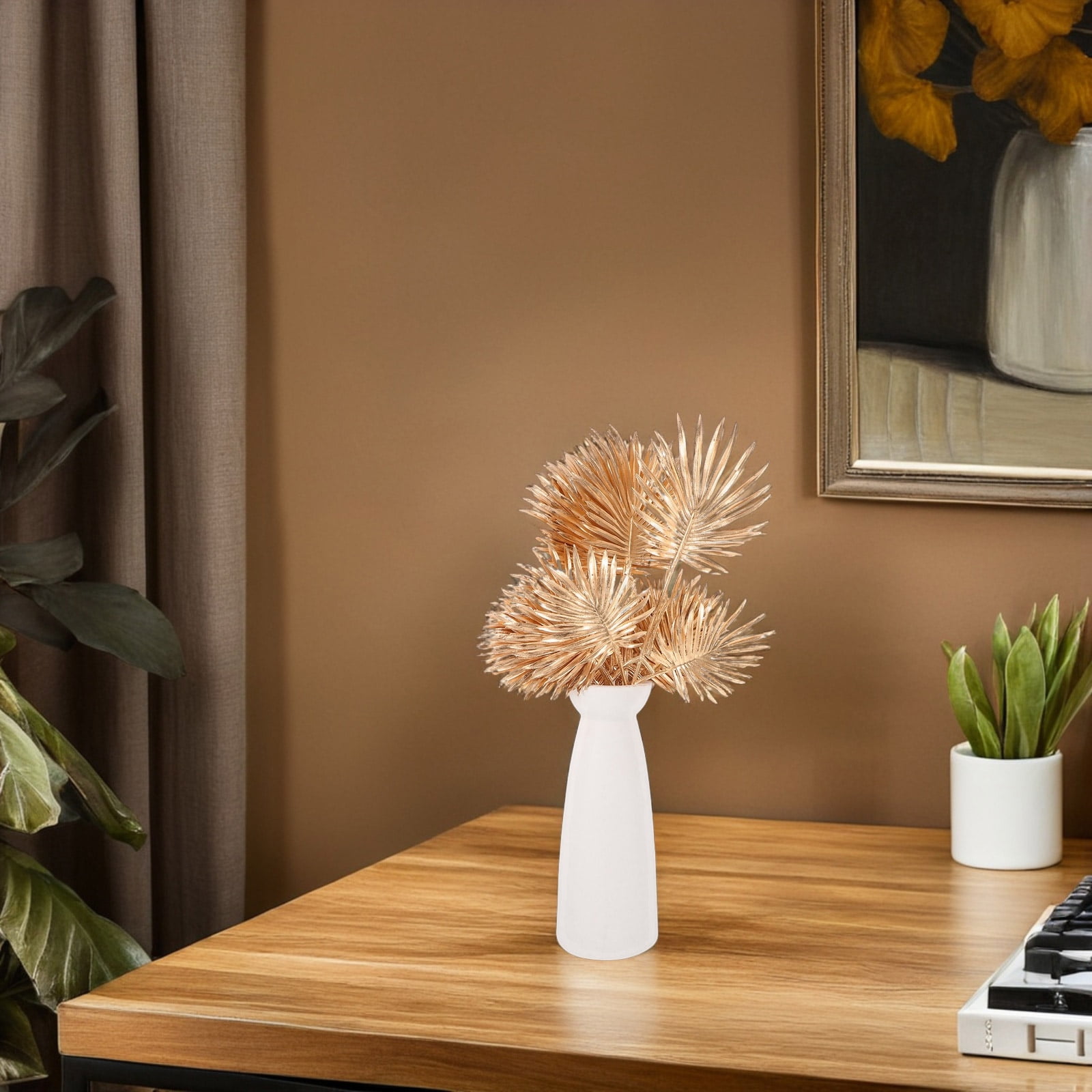 FRCOLOR 10 Stems Artificial Palm Leaves Golden Tropical Leaves With ...