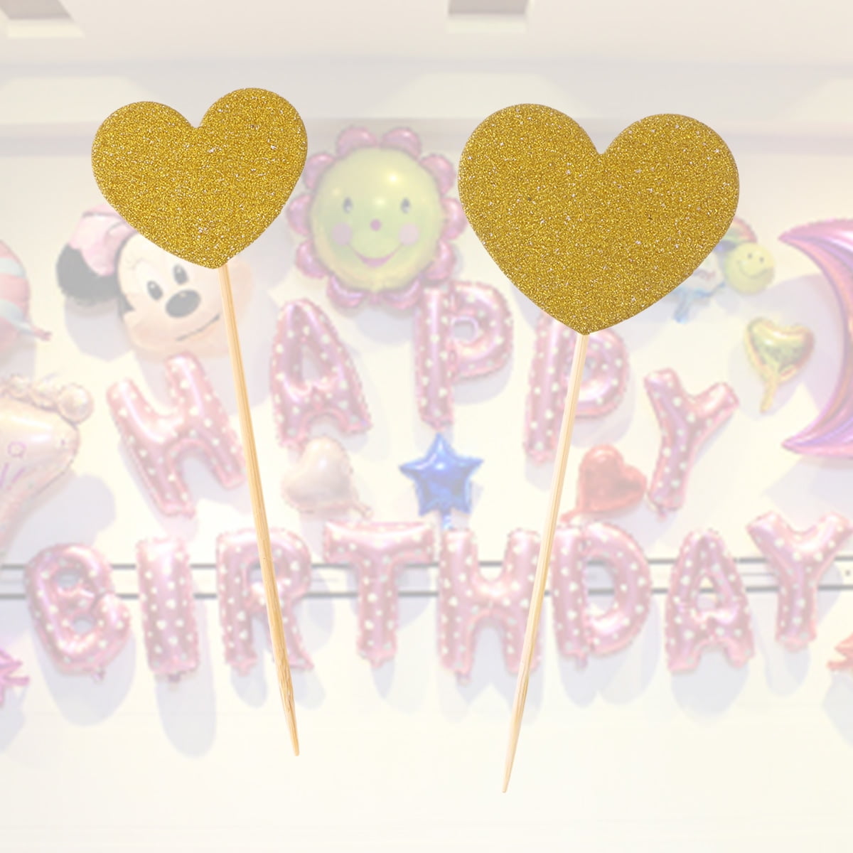 FRCOLOR 12 PCS Glitter Cake Picks Birthday Wedding Love Heart Cupcake ...