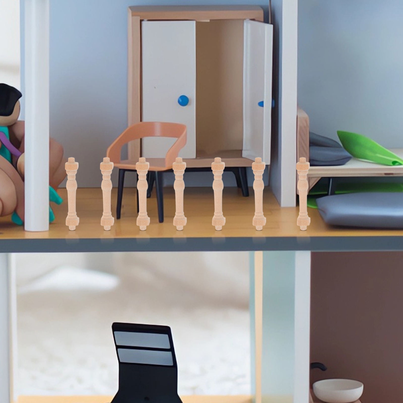 FRCOLOR Realistic Miniature Dollhouse Pillars Beige Wood Columns for ...
