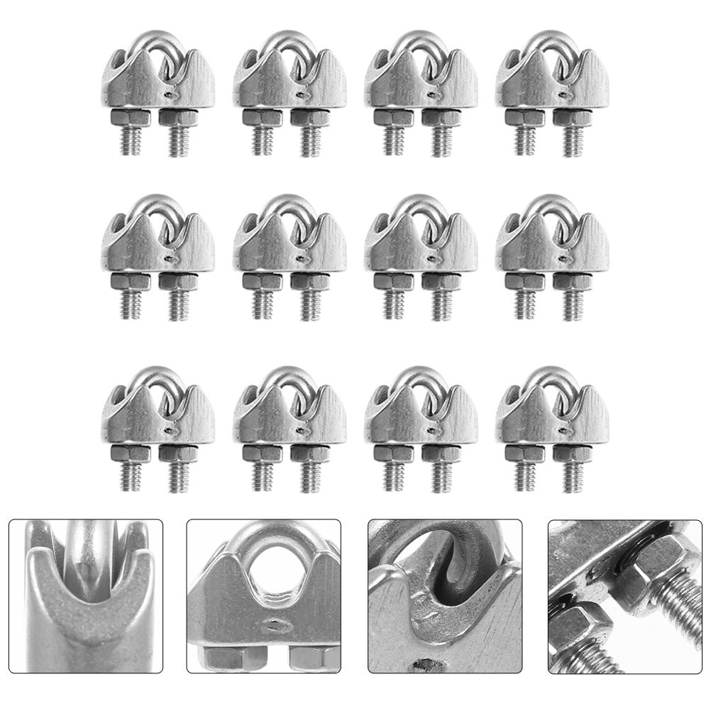 FRCOLOR 12 Pcs Wire Rope Clip Steel Cable Clamps Clips Reusable Silver ...