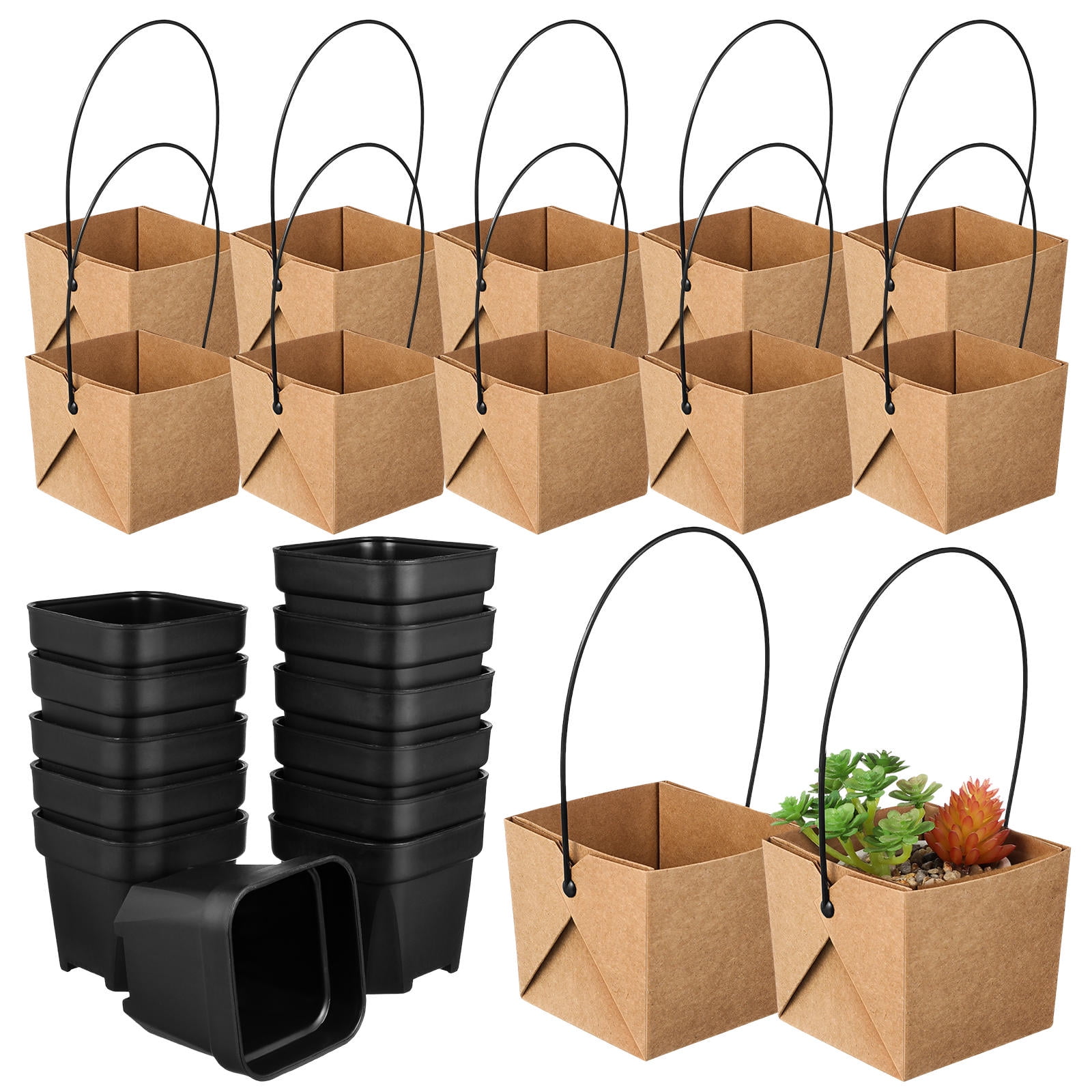 FRCOLOR 12 Sets Kraft Paper Planter Bag Succulents Nursery Pots Saucer ...