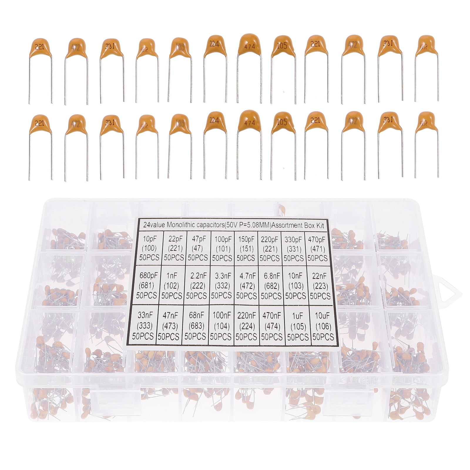 FRCOLOR 1200pcs Ceramic Capacitor Kit Assortment Capacitor Monolithic ...