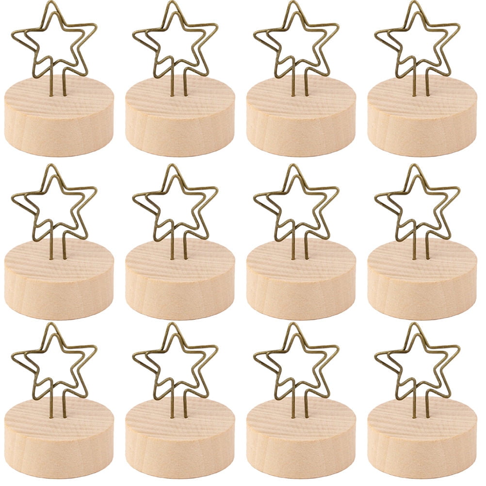 12 Pieces Khaki Mini Place Card Holders for Decoration Wood and Iron ...
