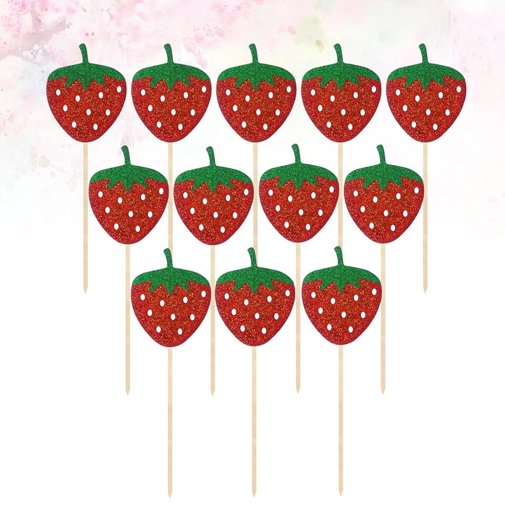 FRCOLOR 12pcs Strawberry Insertion Fruits Decoration Fruitful Cupcake ...