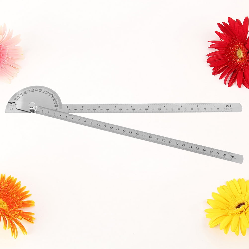 FRCOLOR 180 Degree 250MM Steel Square Ruler Simple Protractor Double Arm Protractor(Silver ...
