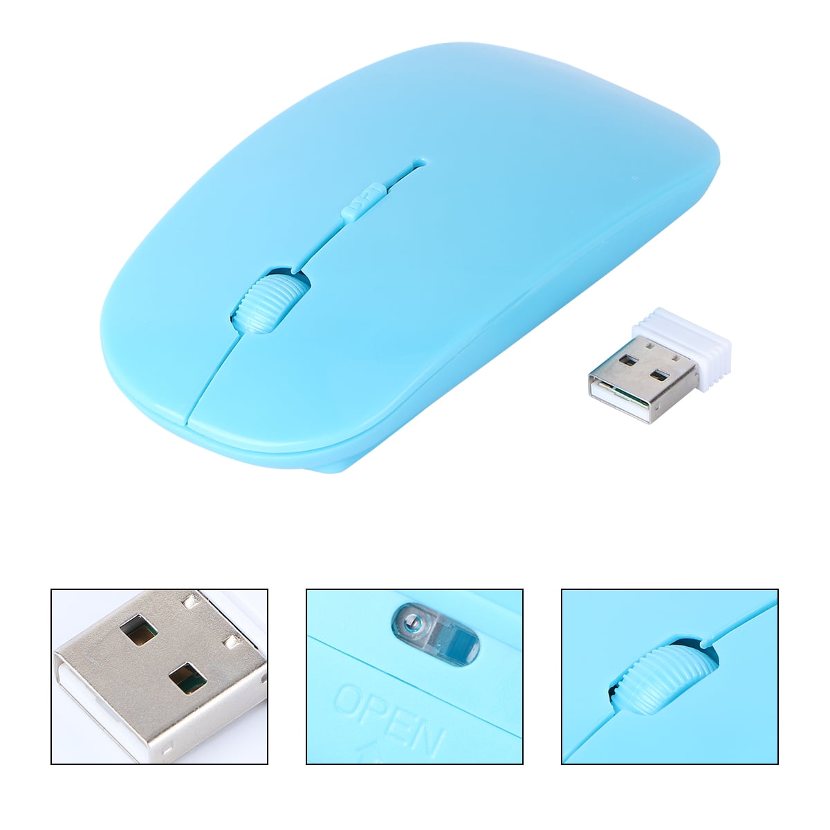 FRCOLOR 2.4G Ergonomic Flat Wireless Mouse with USB Receiver for PC ...