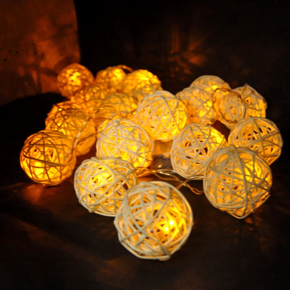 FRCOLOR 2.5M Yellow LED Rattan Ball String Lights Decorative Battery ...