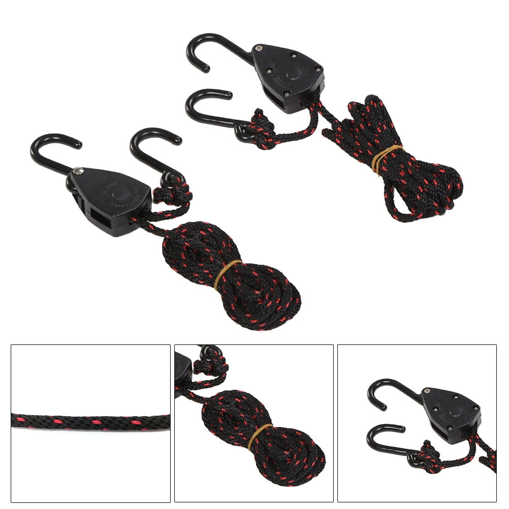 FRCOLOR 2 Pairs Pulley Rope Boat Canoe Bow Stern Ratchet Tie down Black ...