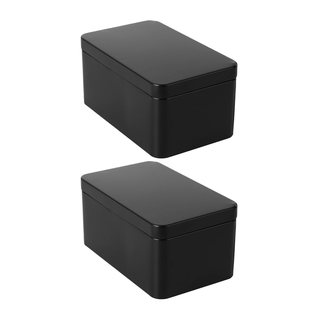 FRCOLOR 2 Pcs Tinplate Box Storage Boxes Bins with Lids Travel Black ...