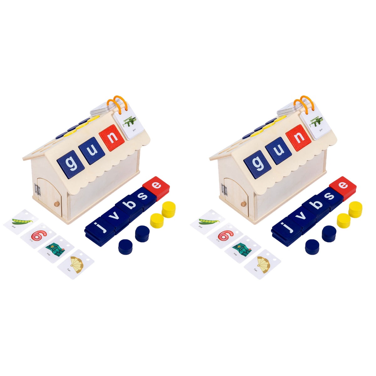 FRCOLOR 2 Sets of Alphabet Spelling Toy Wooden Alphabet Cabin Letter ...