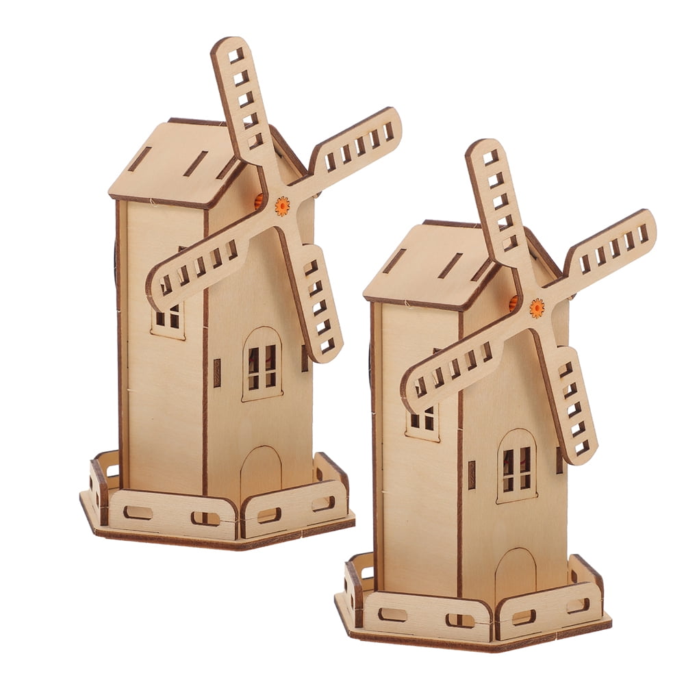 FRCOLOR 2 Sets of DIY Solar Windmill Model Kit Wooden Puzzle Assembly ...