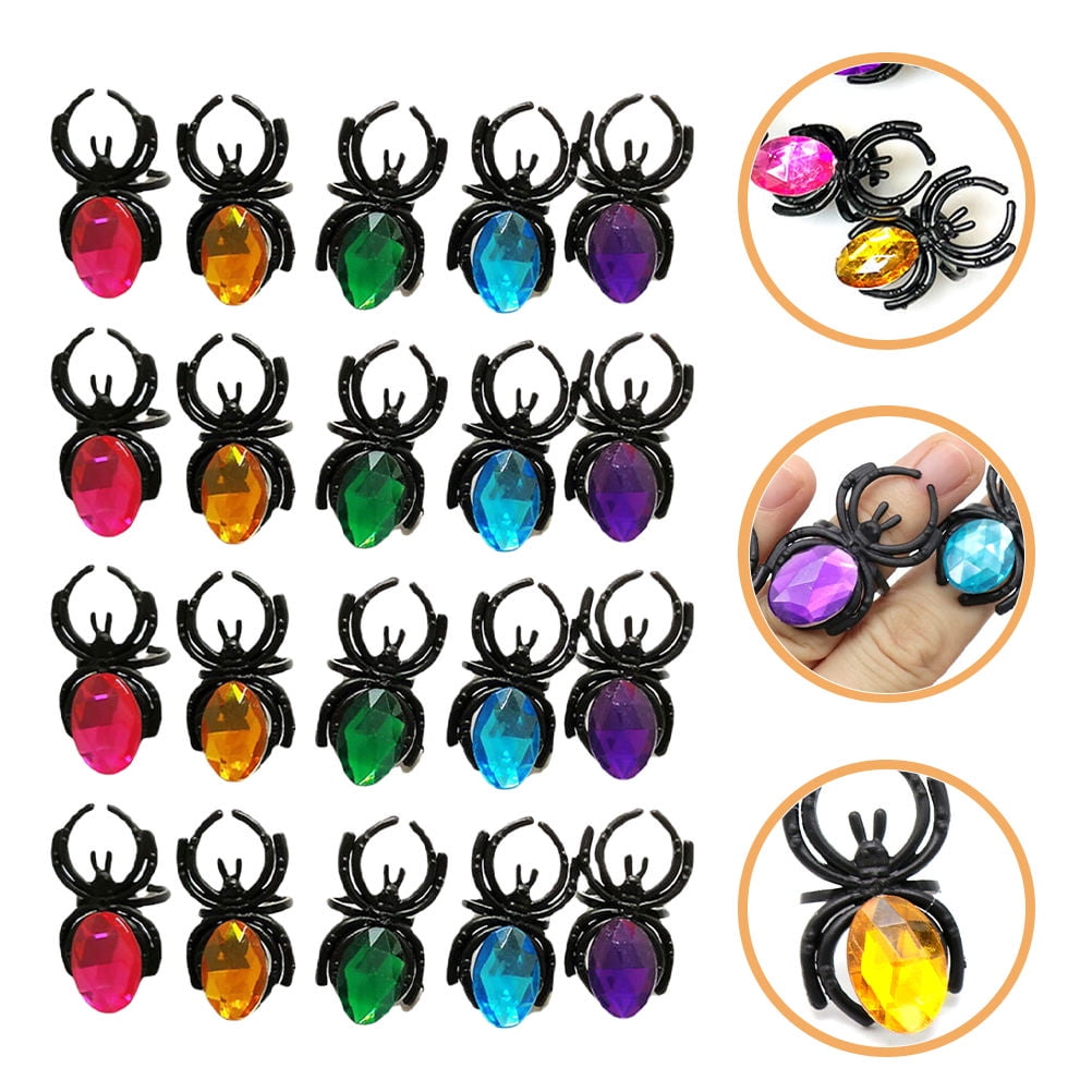 FRCOLOR 20 Assorted Color Plastic Spider Rings for Halloween Party ...