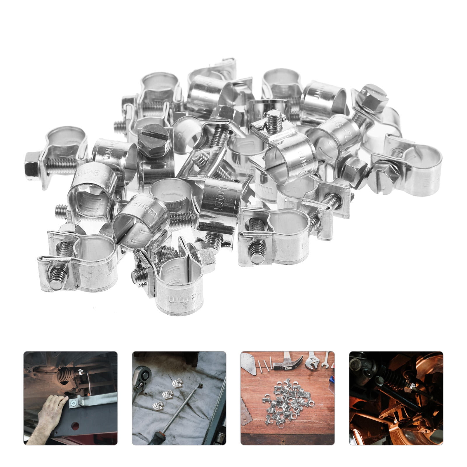 FRCOLOR 25 Pcs Mini Clamps Hose Stainless Steel U for Automotive Silver ...