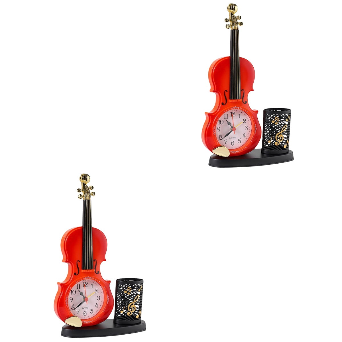 FRCOLOR 2pcs Desktop Violin Model Violin Shape Clock with Pen Holder ...
