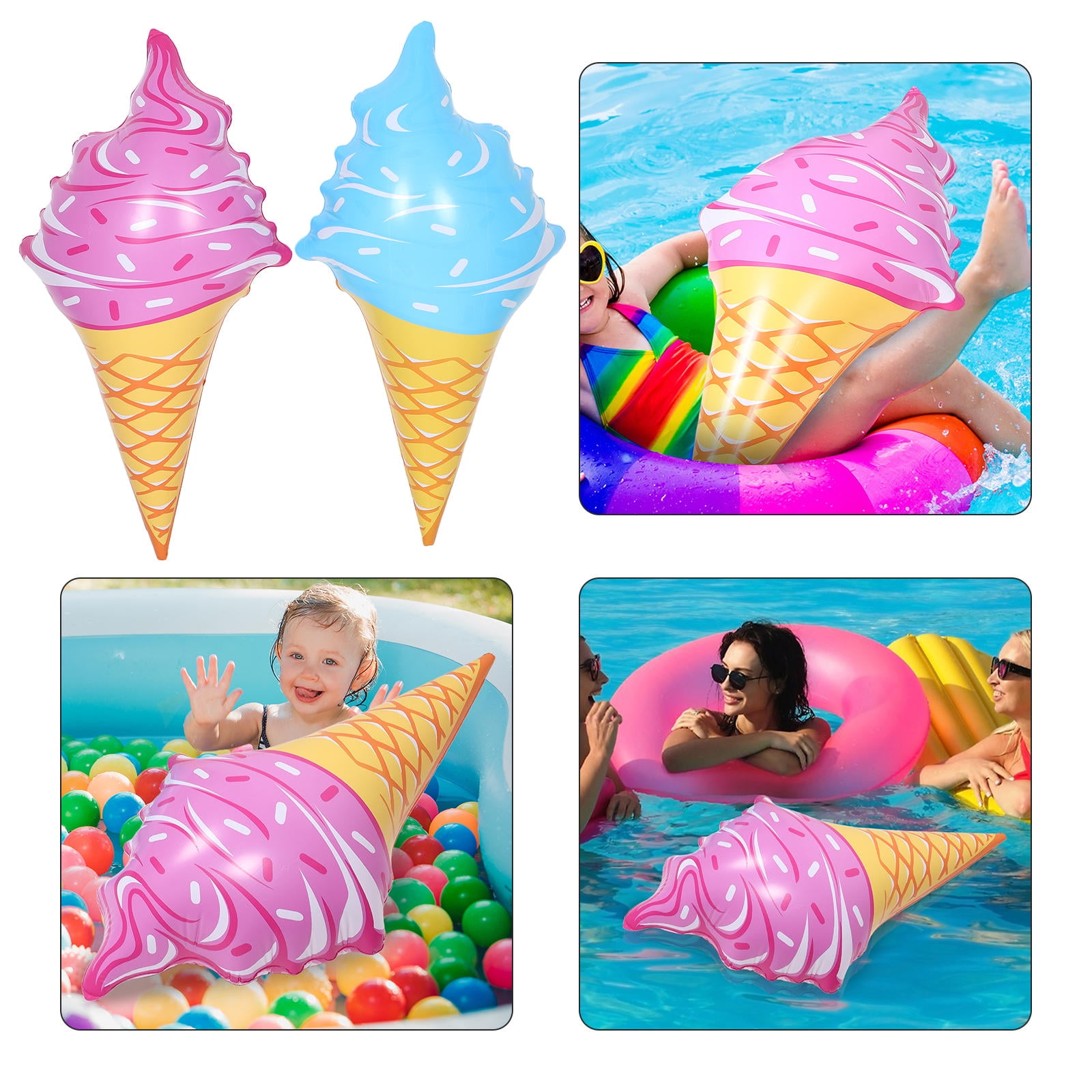 FRCOLOR 2pcs Inflatable Ice Cream Cone Props Toy Pool Float Cute Ice ...
