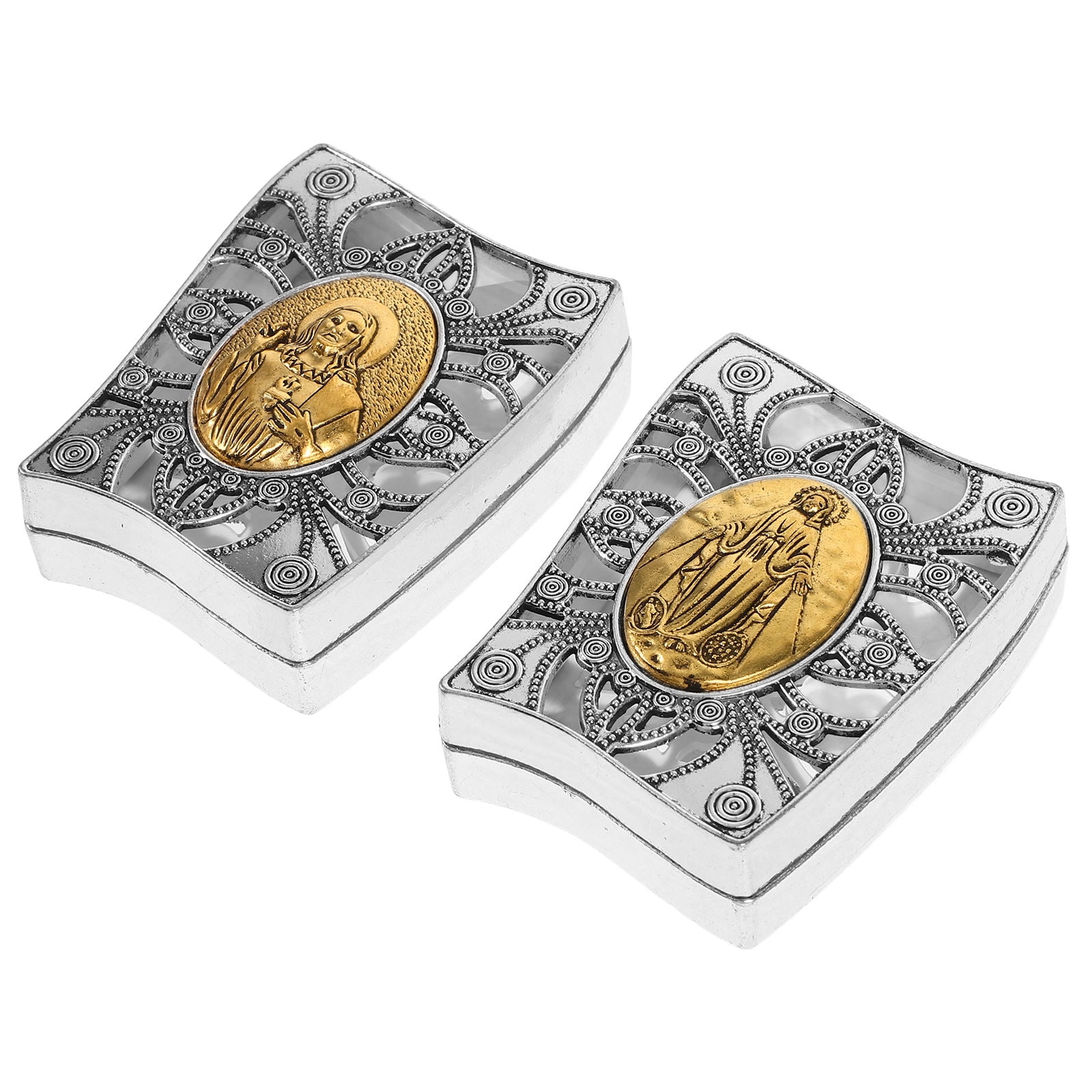 FRCOLOR 2pcs Mini Christian Catholic Rosary Jewelry Case Metal Box ...