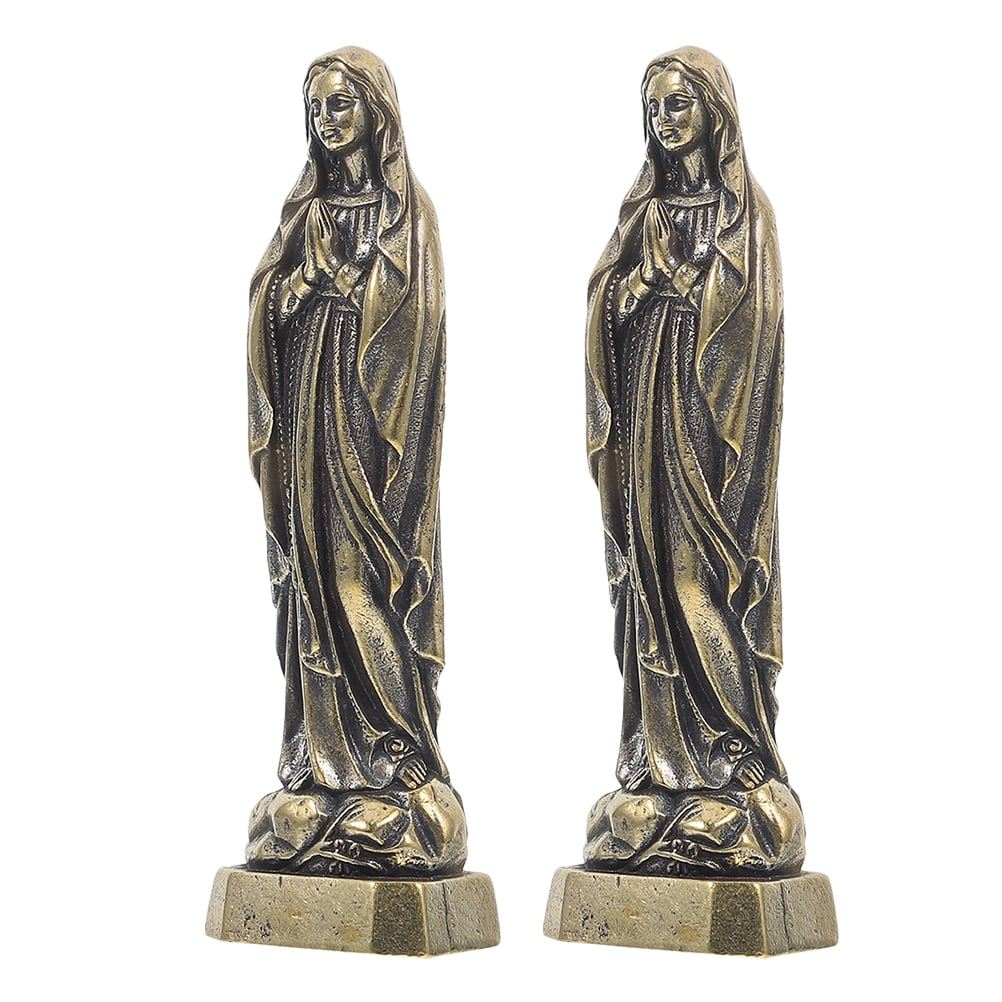 FRCOLOR 2pcs Mini Size Holy Lady Sculpture Brass Virgin Mary Statue ...