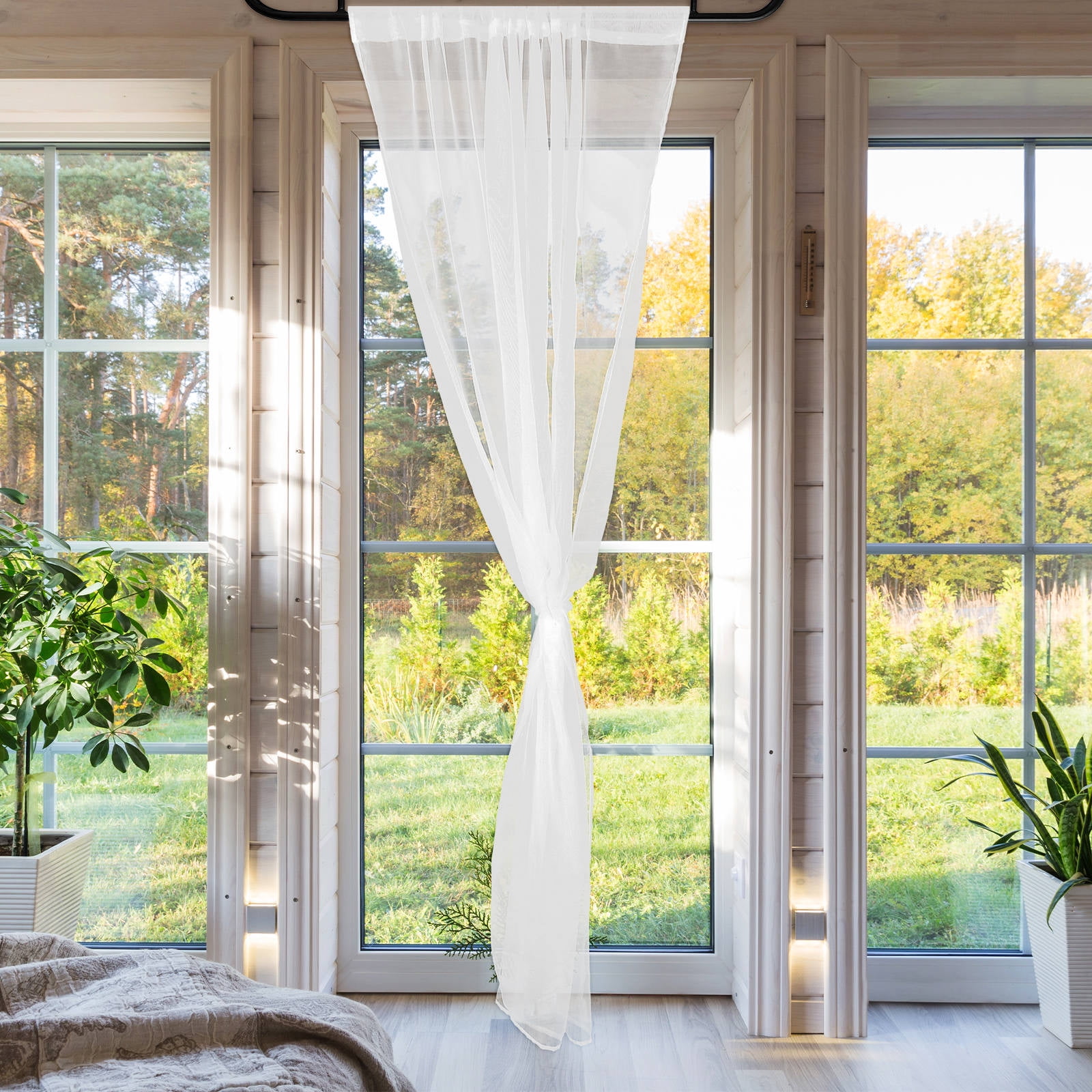 FRCOLOR 2pcs Rustic Sheer Curtain Long Curtain For Farmhouse Light ...