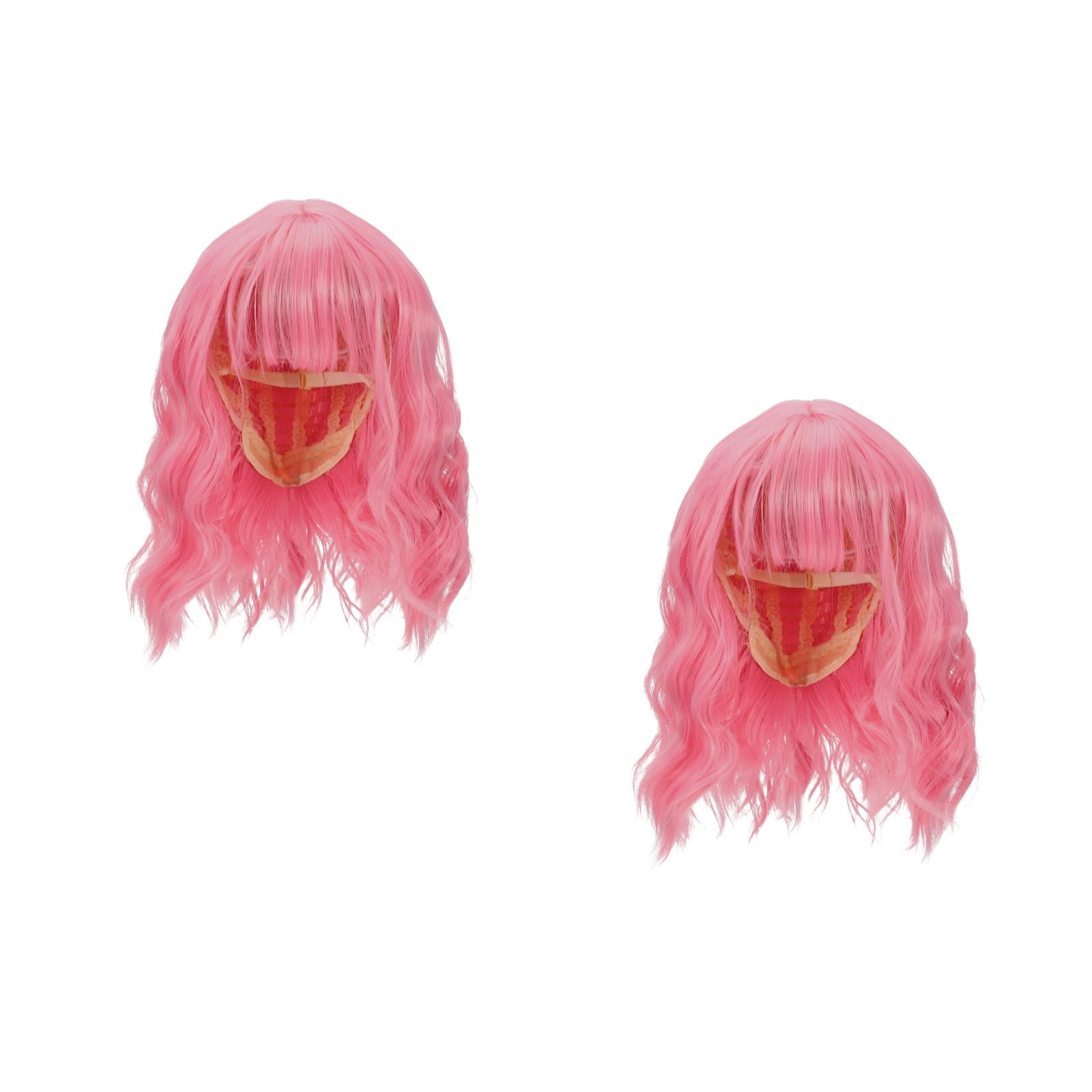 FRCOLOR 2pcs Short Hair Wig Short Pink Wig Curly Wig Pink Wig With ...