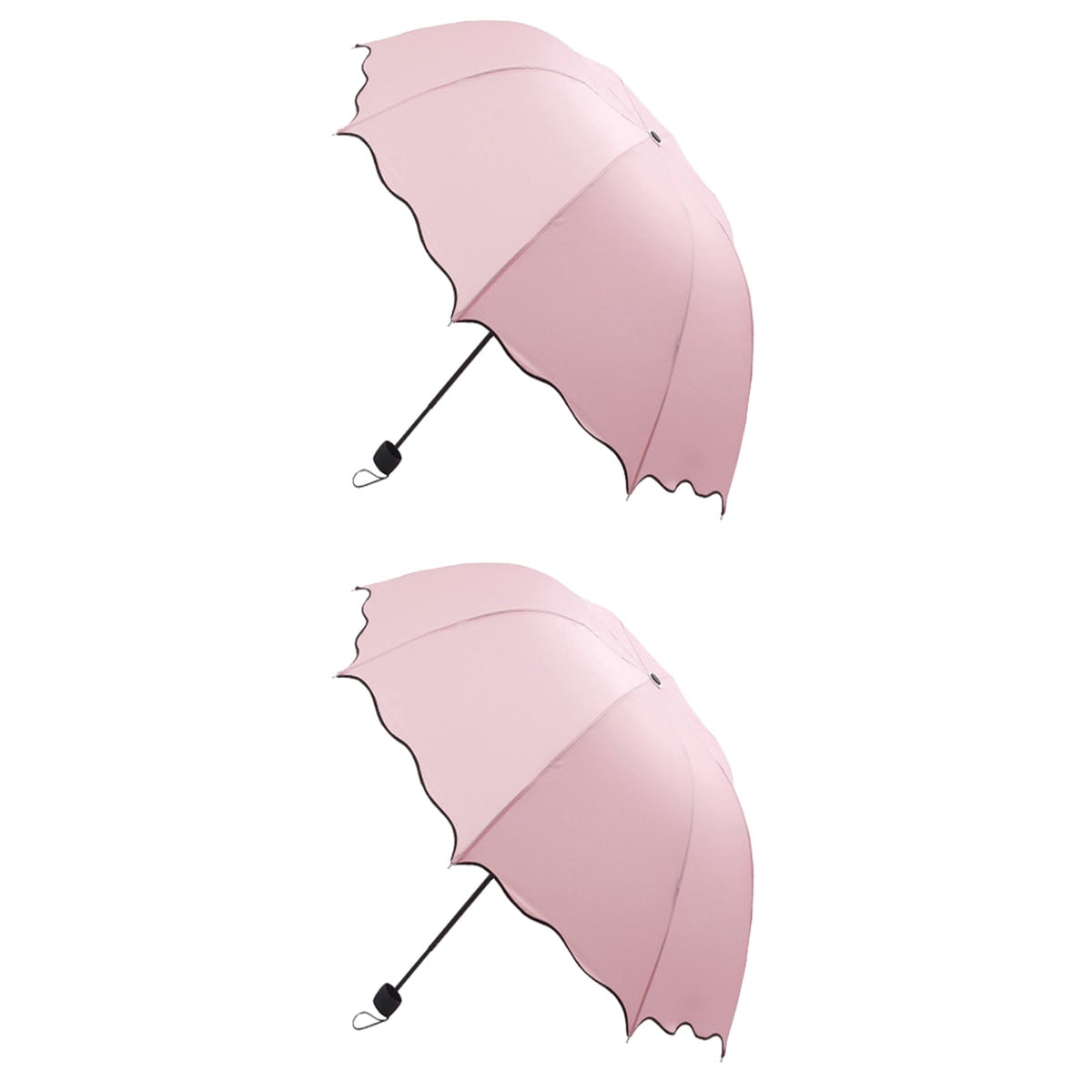 FRCOLOR 2pcs Triple Folding Dome Ruffled Parasol Sun Rain Umbrella Anti ...