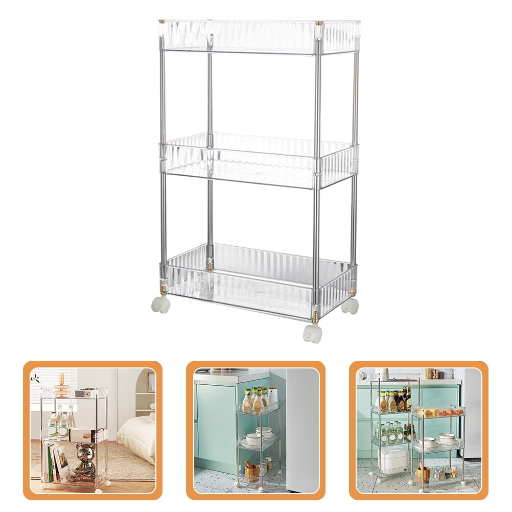 FRCOLOR 3 Tier Rolling Cart Transparent Plastic Storage Trolley Rack ...