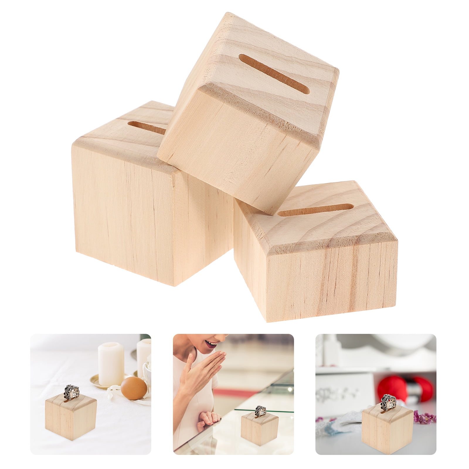 FRCOLOR 3Pcs Wooden Ring Storage Organizer Square Shape For Shopping ...