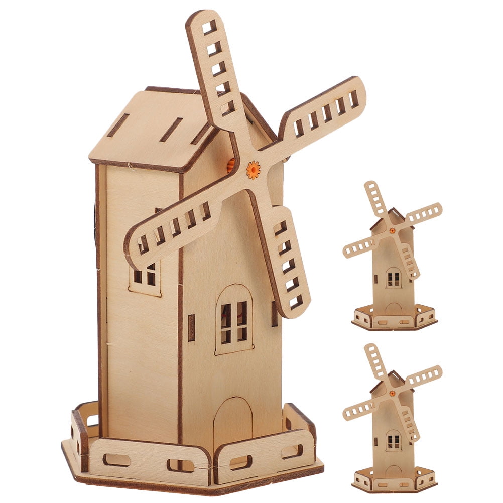 FRCOLOR 3pcs DIY Windmill Kit Wood Windmill Rotating Model Solar ...