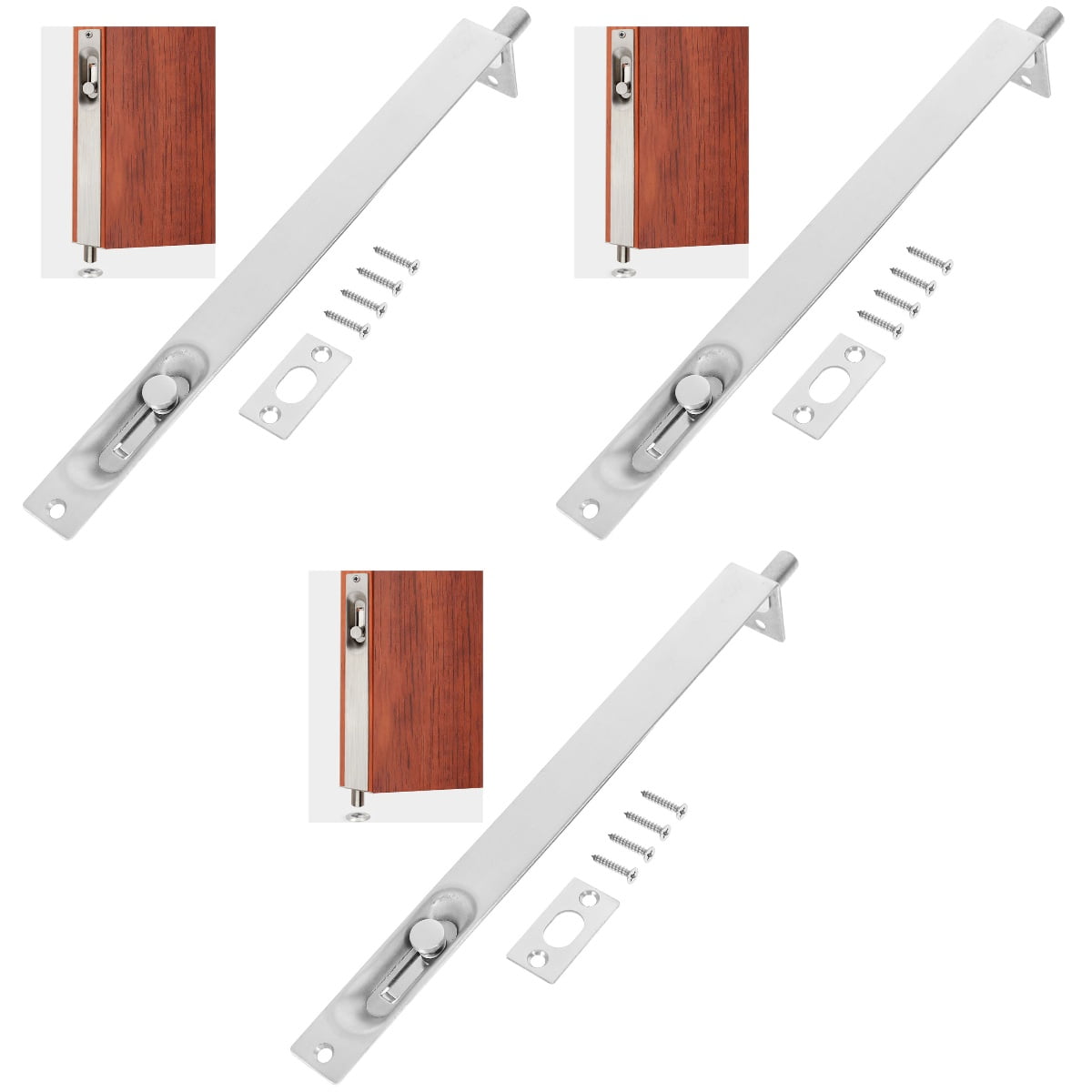 FRCOLOR 3pcs Flush Bolt Stainless Steel Security Door Flush Bolt Hidden ...