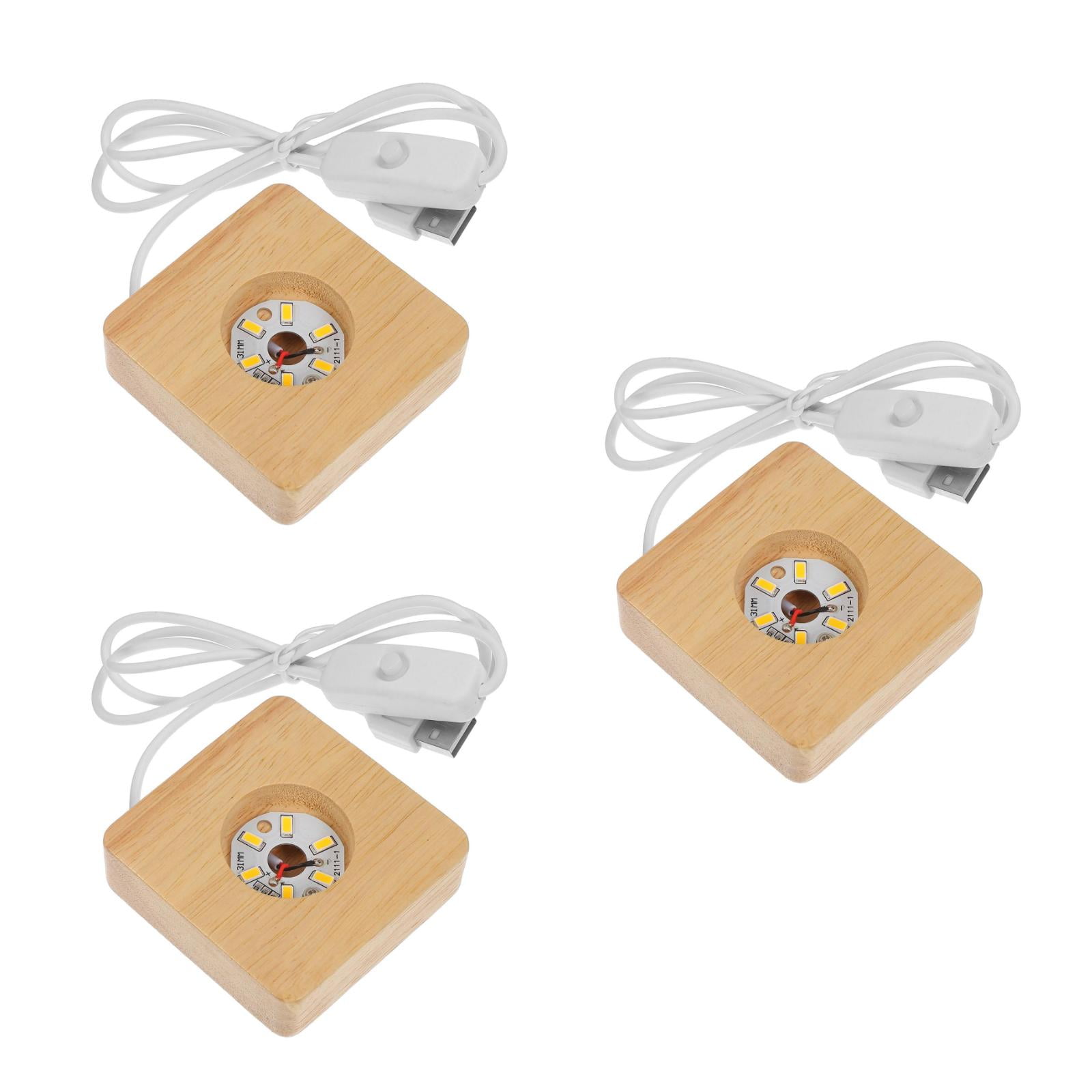 FRCOLOR 3pcs Luminous Wooden Base Lighted Display Stand For Crystal ...
