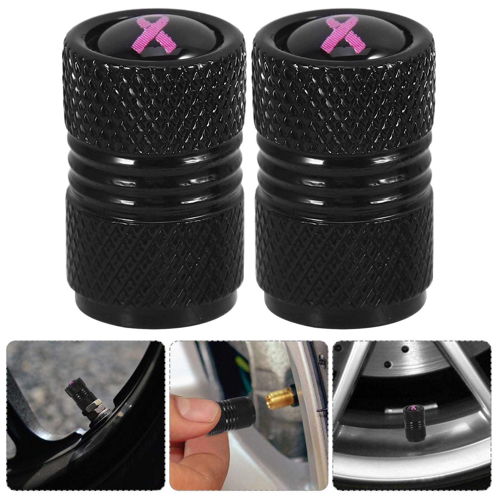 FRCOLOR 4 Pcs Automotive Accessories Stem Covers Black Vehicle Aluminum ...