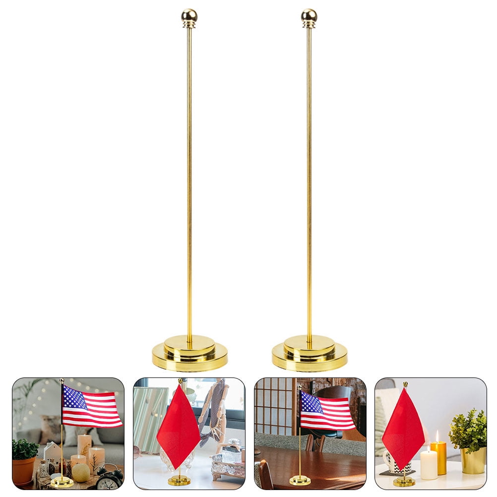 FRCOLOR 4 Pcs Table Mounted Desk Flag Stands Flags Pole Staff Golden ...