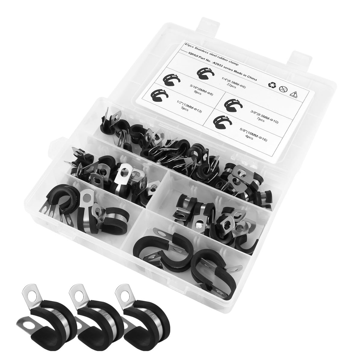 FRCOLOR 47pcs Stainless Steel Rubber Lined R-shaped Clip Pipe Clamp ...