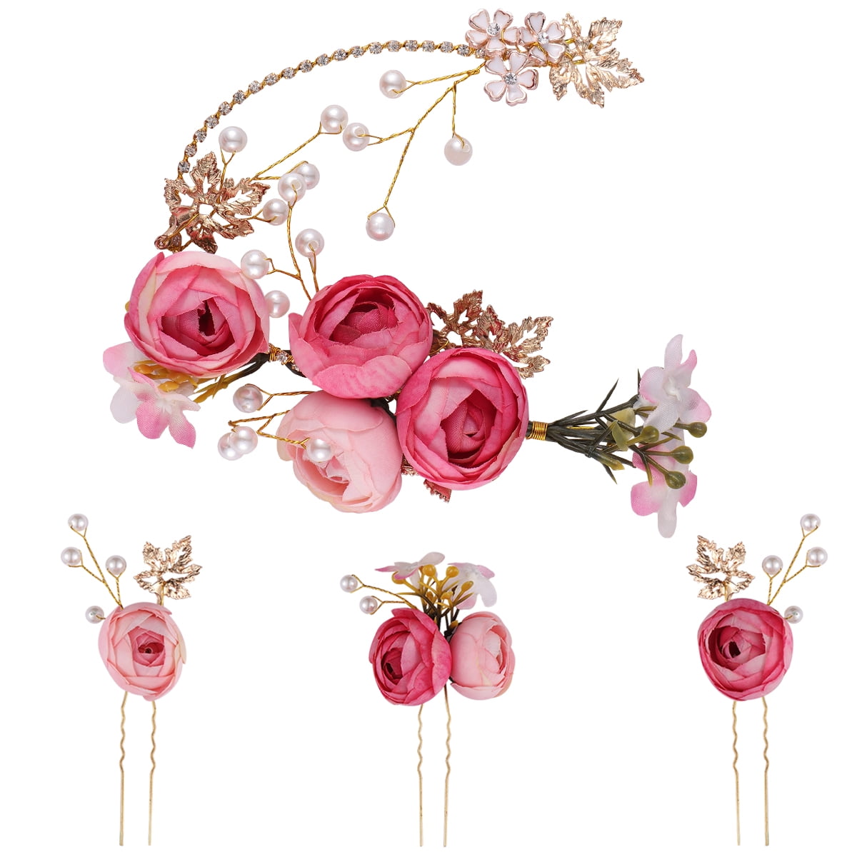 FRCOLOR 4PCS Rose Flower Hairpin Decorations U Shaped Clips for Wedding ...