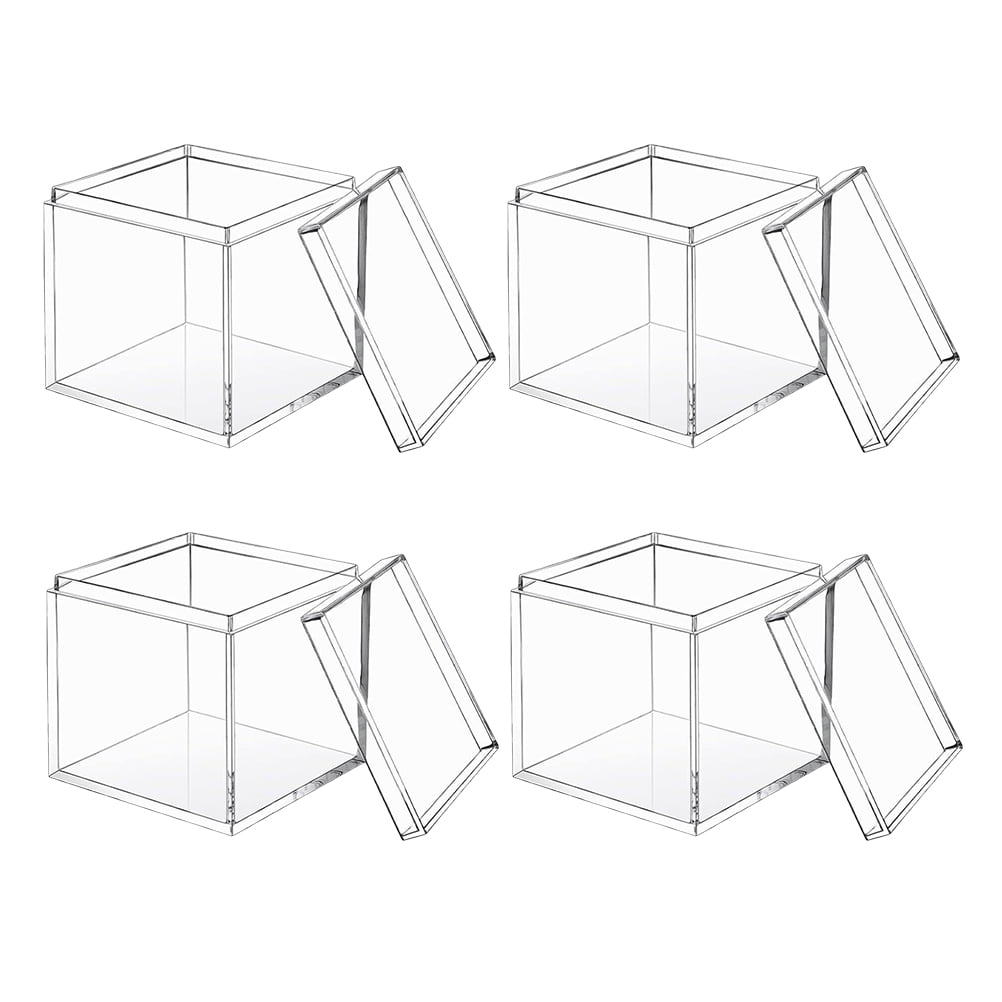 FRCOLOR 4pcs Acrylic Square Cube Small Clear Plastic Display Boxes with ...