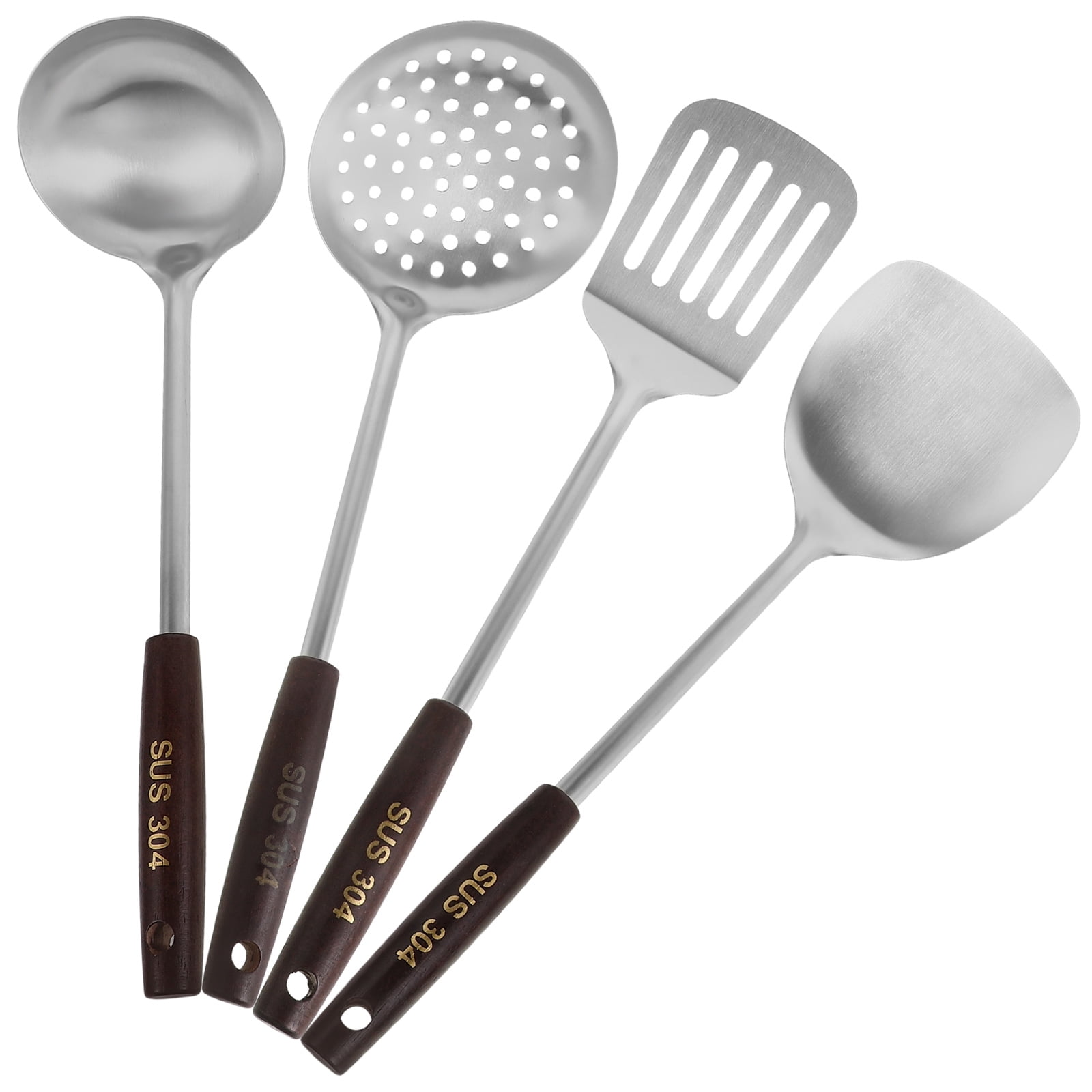 FRCOLOR 4pcs Wok Spatula Ladle Tool Set Stainless Steel Vintage Wok ...