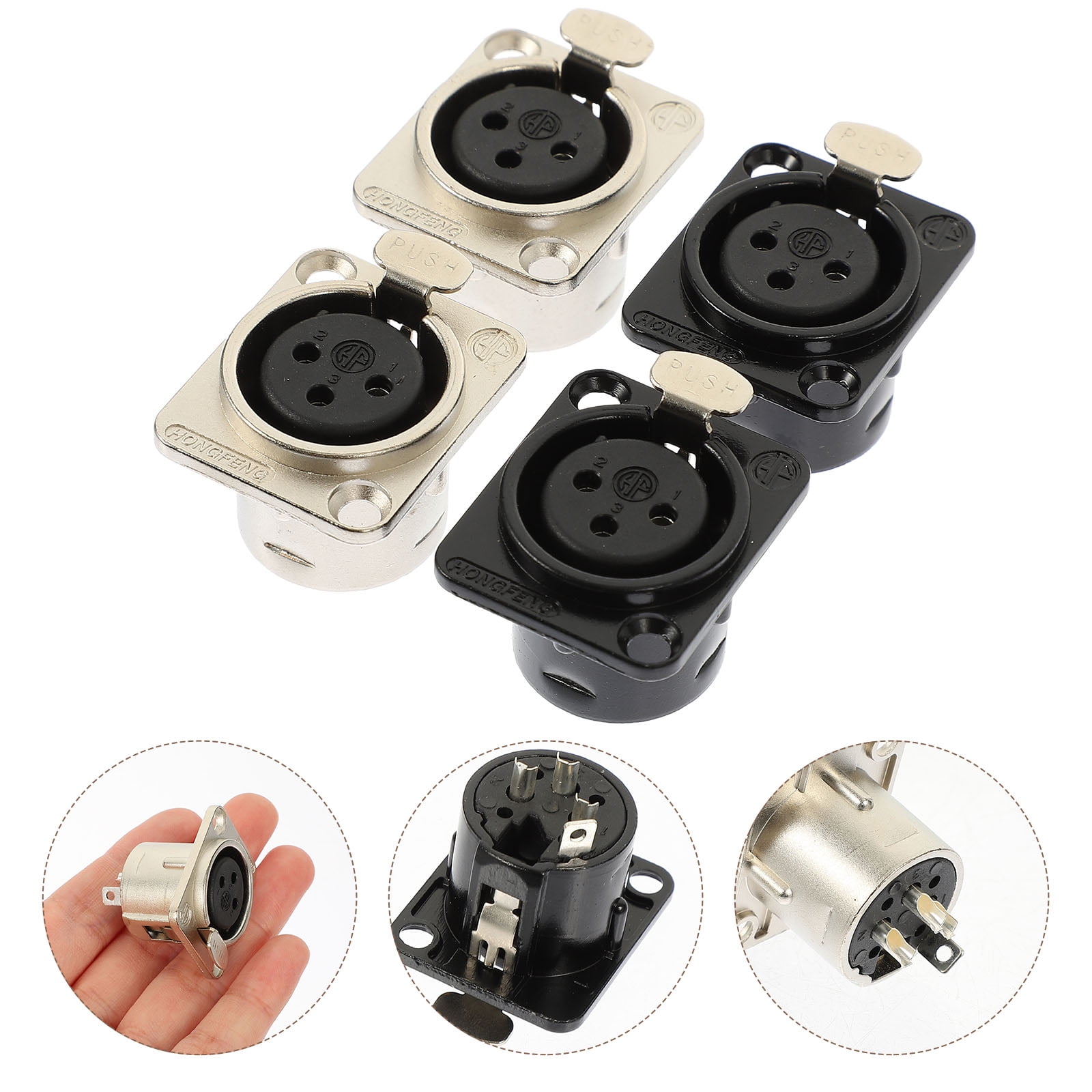 FRCOLOR 4pcs XLR Female Panel Connectors 3 Straight Terminal Speaker ...