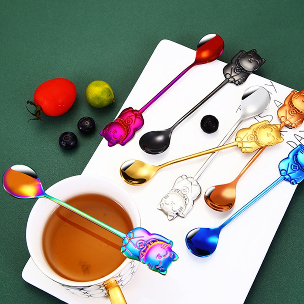 FRCOLOR 5 Pcs Stainless Steel Stirring Spoon Cartoon Teaspoon Child ...