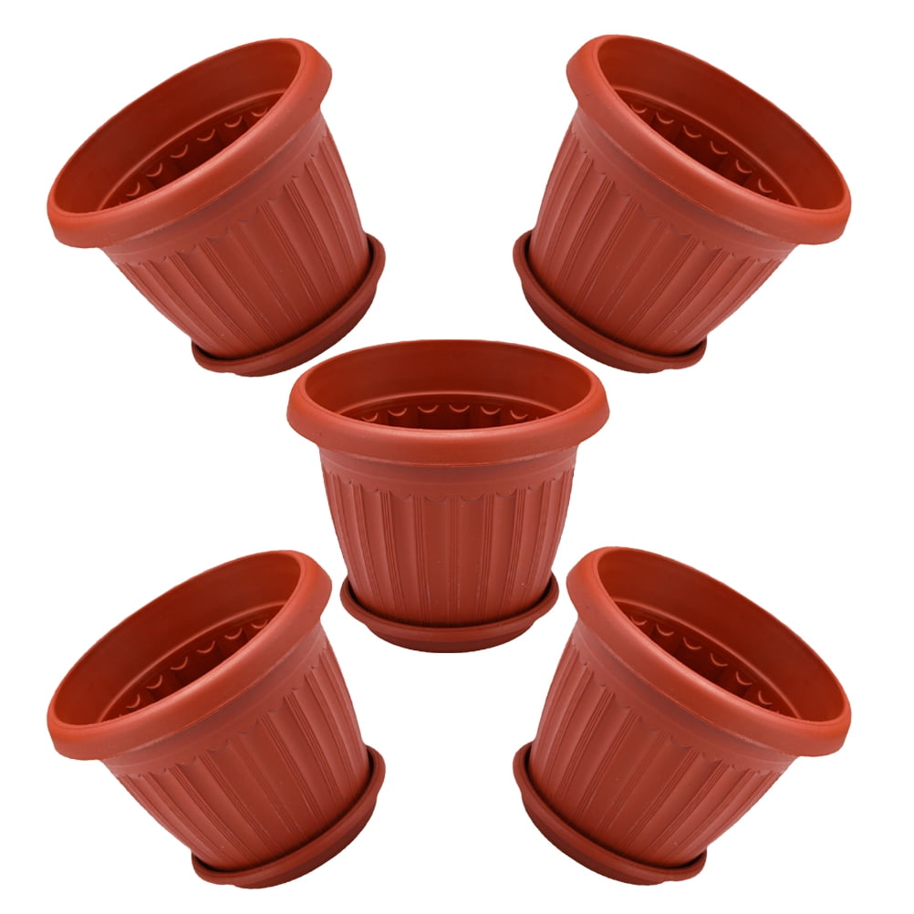 FRCOLOR Red Plastic Flower Pot with Tray for Planting Lightweight ...
