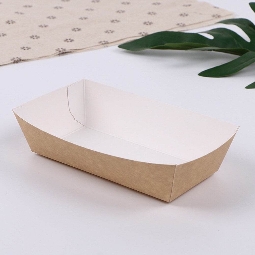 FRCOLOR 50Pcs Khaki Boat Shape Paper Tray for Concession Stand Cake Box ...