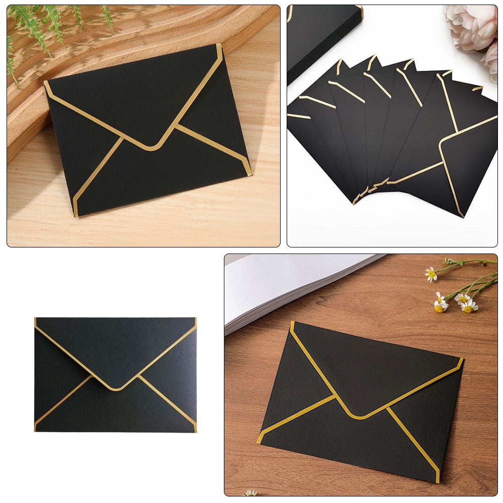 FRCOLOR 50pcs Black Wedding Envelopes with Gold Foil Border for ...