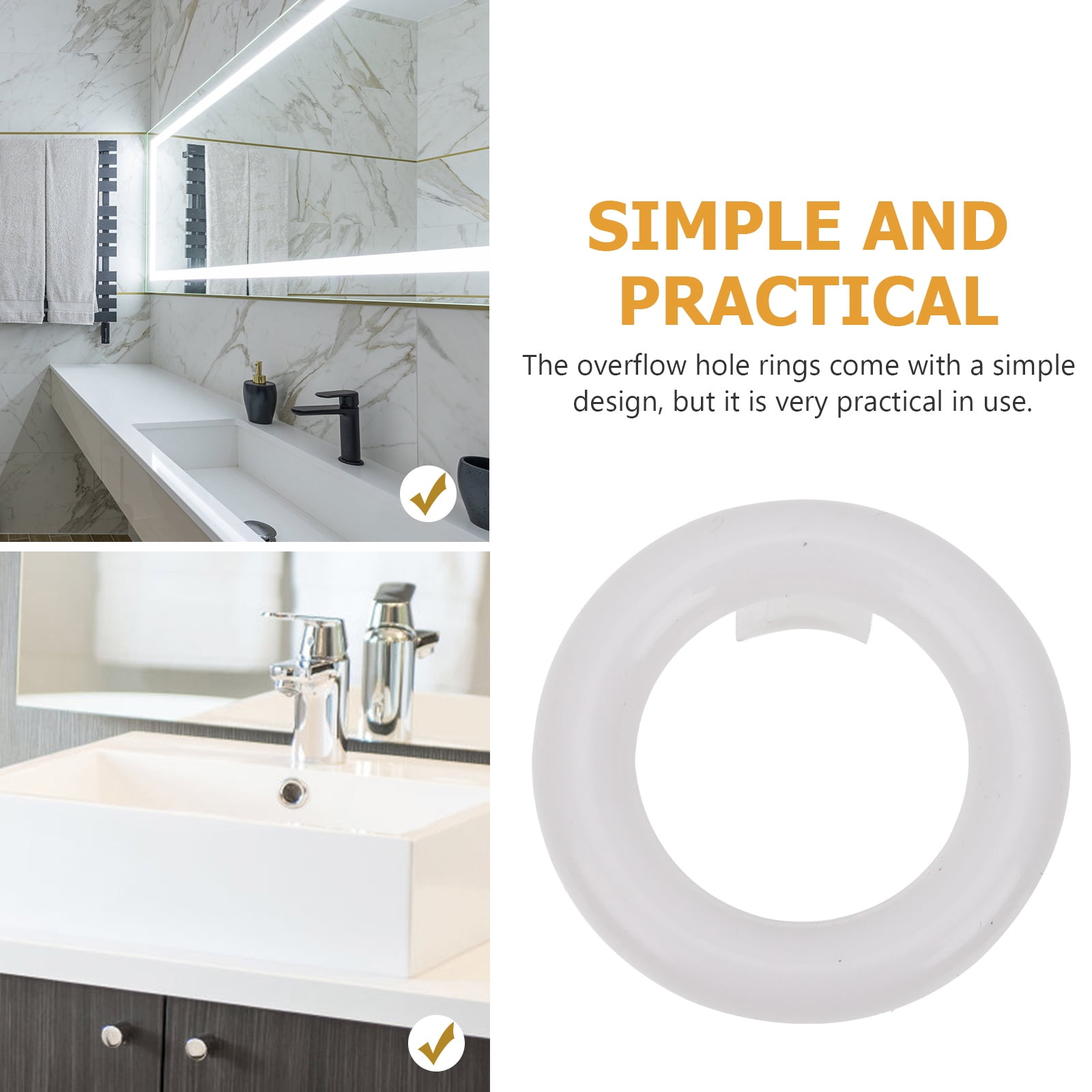 FRCOLOR 60 Pcs Drain Cover Bathroom Overflow White Hole Basin Rings ...