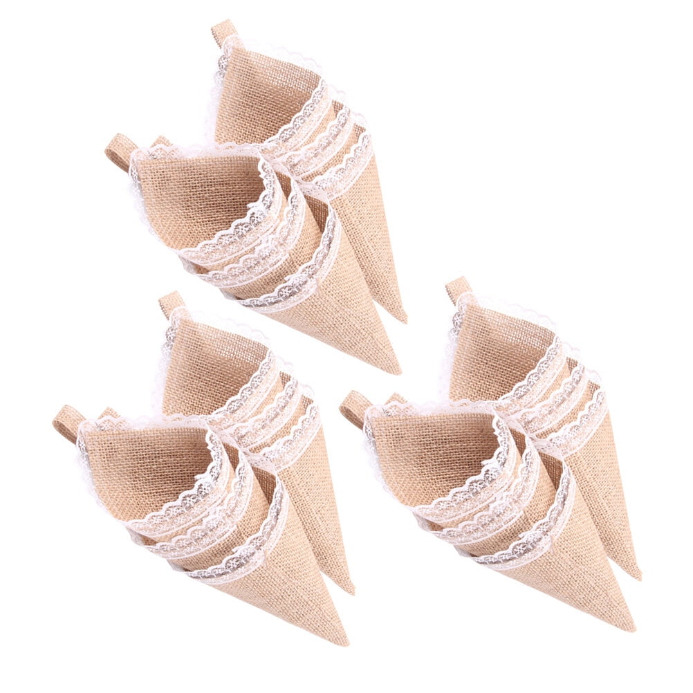 FRCOLOR 6pcs DIY Burlap Cone Flower Holder Organizer for Birthday Baby ...