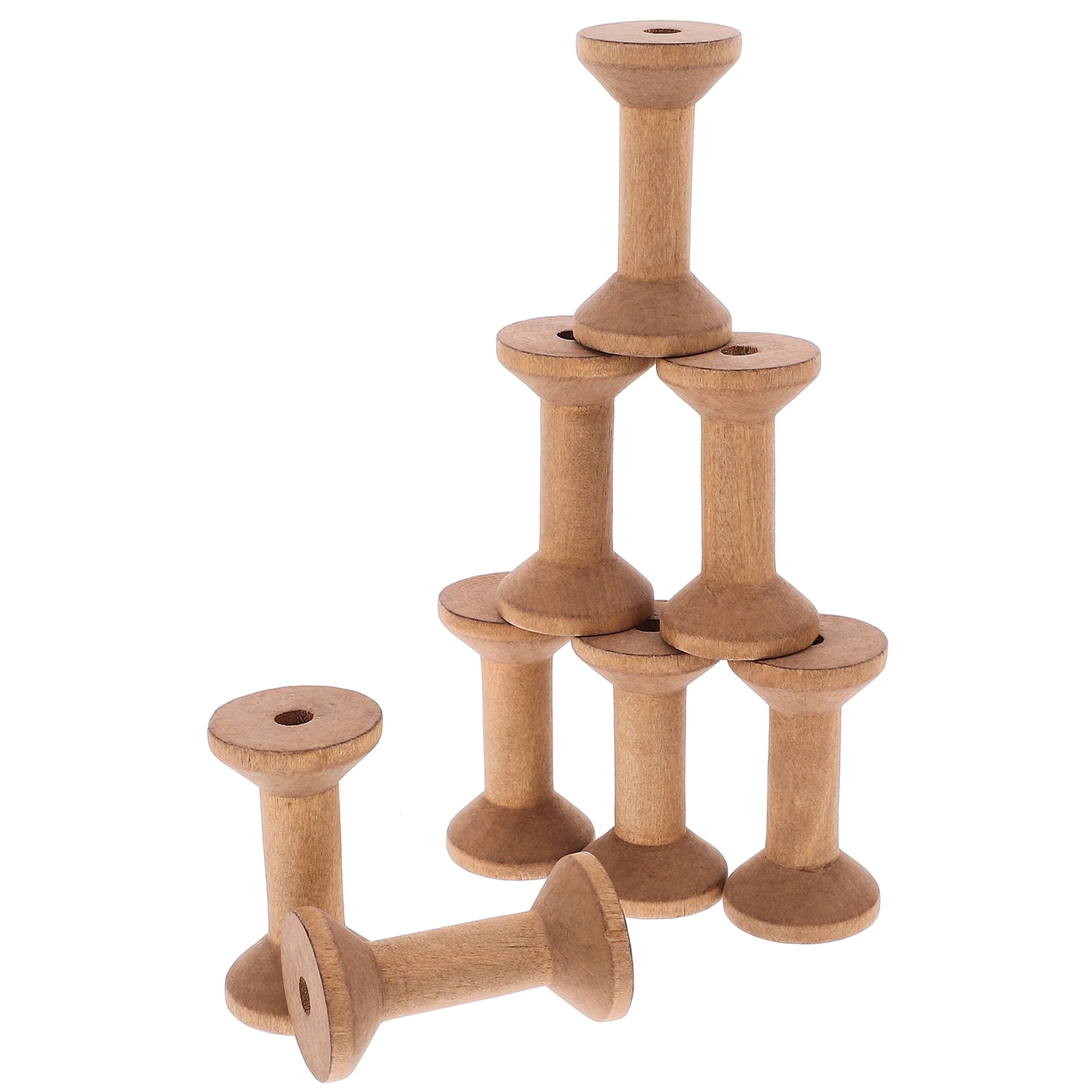 FRCOLOR Khaki Wooden Spools for Sewing Thread Cord Roll with Punched ...