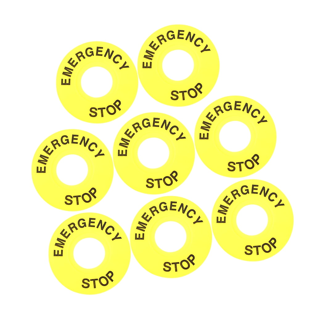 8pcs 22mm Yellow Emergency Stop Buttons with Warning Rings and Signs ...