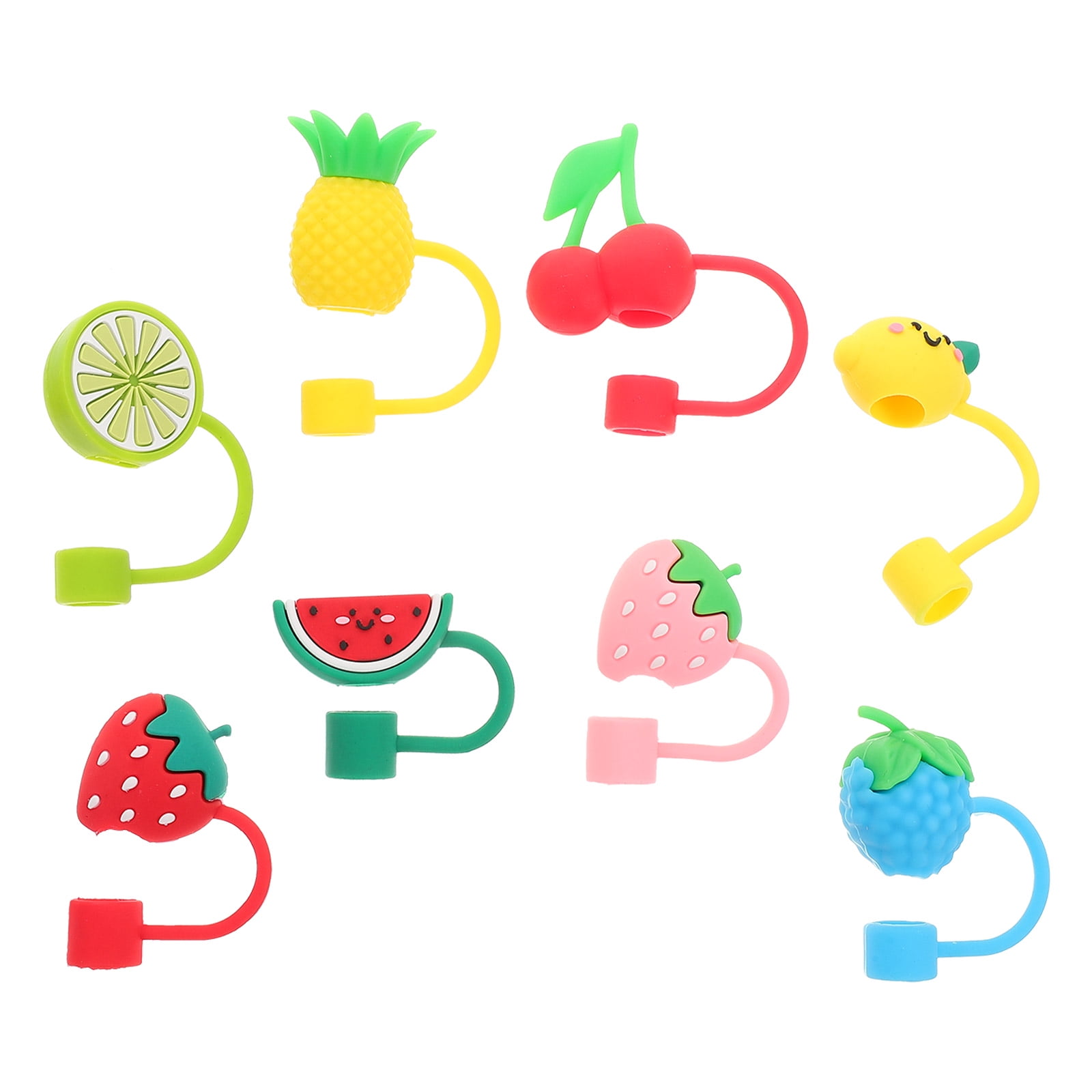 FRCOLOR 8pcs Fruit Silicone Straw Covers Cap Reusable Straw Tips ...